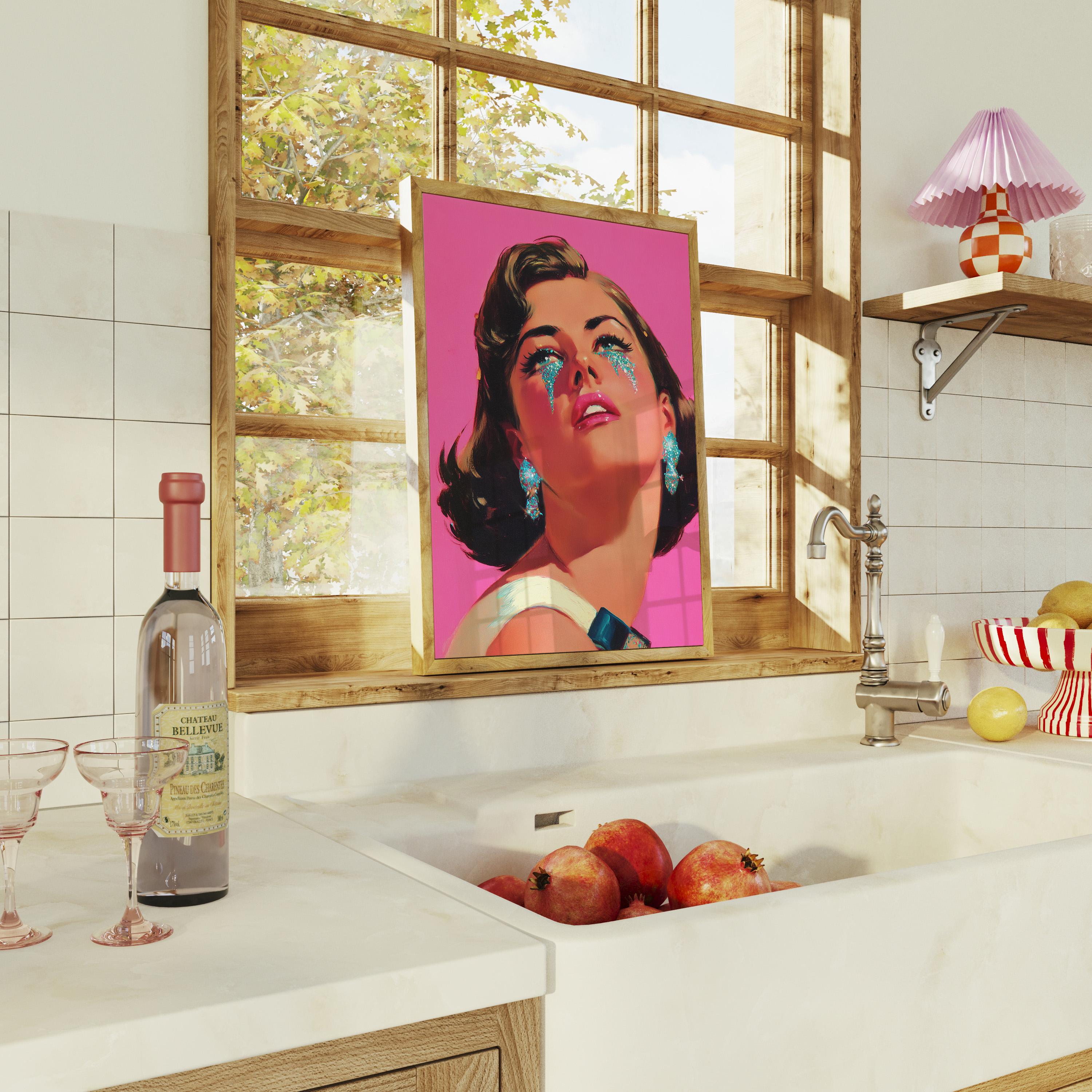 Glam Pop Art Crying Girl Print – Retro Diva With Glitter Tears, Bold ...