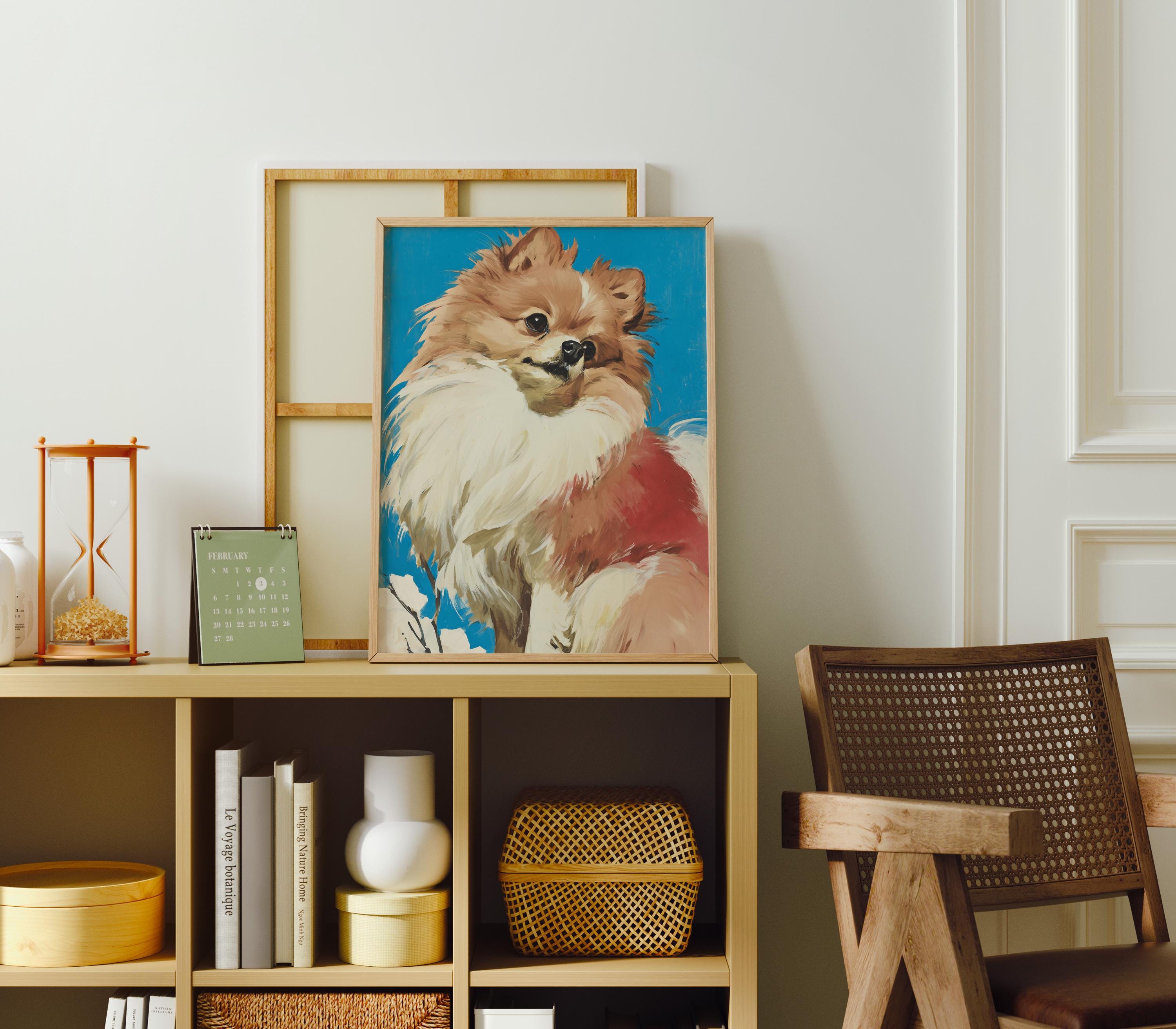 Pomeranian Art Print - Painterly Blue Background, Fluffy Dog Portrait ...
