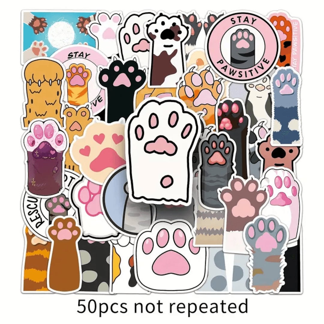 Cat Paw Stickers, Waterproof Vinyl Decals for Laptop, Planner (10/20/30 ...