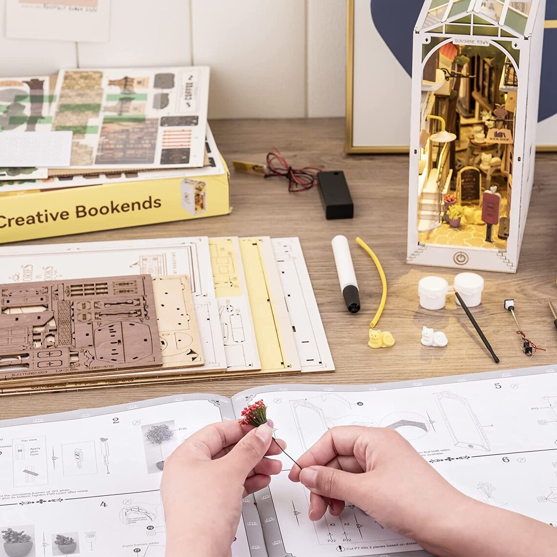 Rolife Sunshine Town 3D Wooden DIY Miniature House Book Nook - Etsy