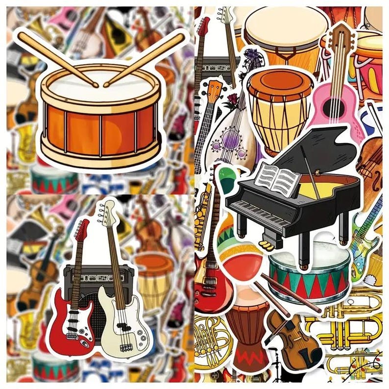 Musical Instrument Stickers: Waterproof Vinyl Decals for Laptop ...
