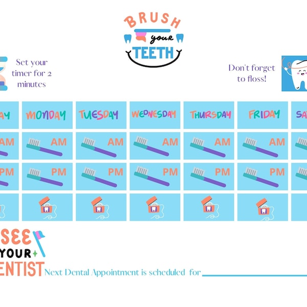 Brush and Floss Chart Digital - Etsy