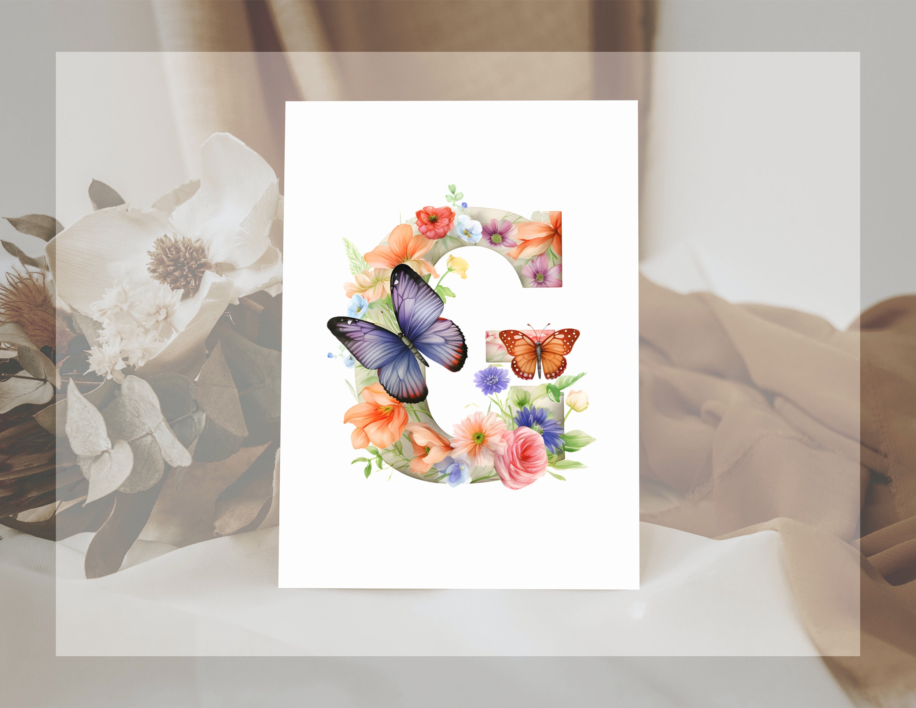 Floral Monogram Letter G Card summer Greeting Holiday - Etsy