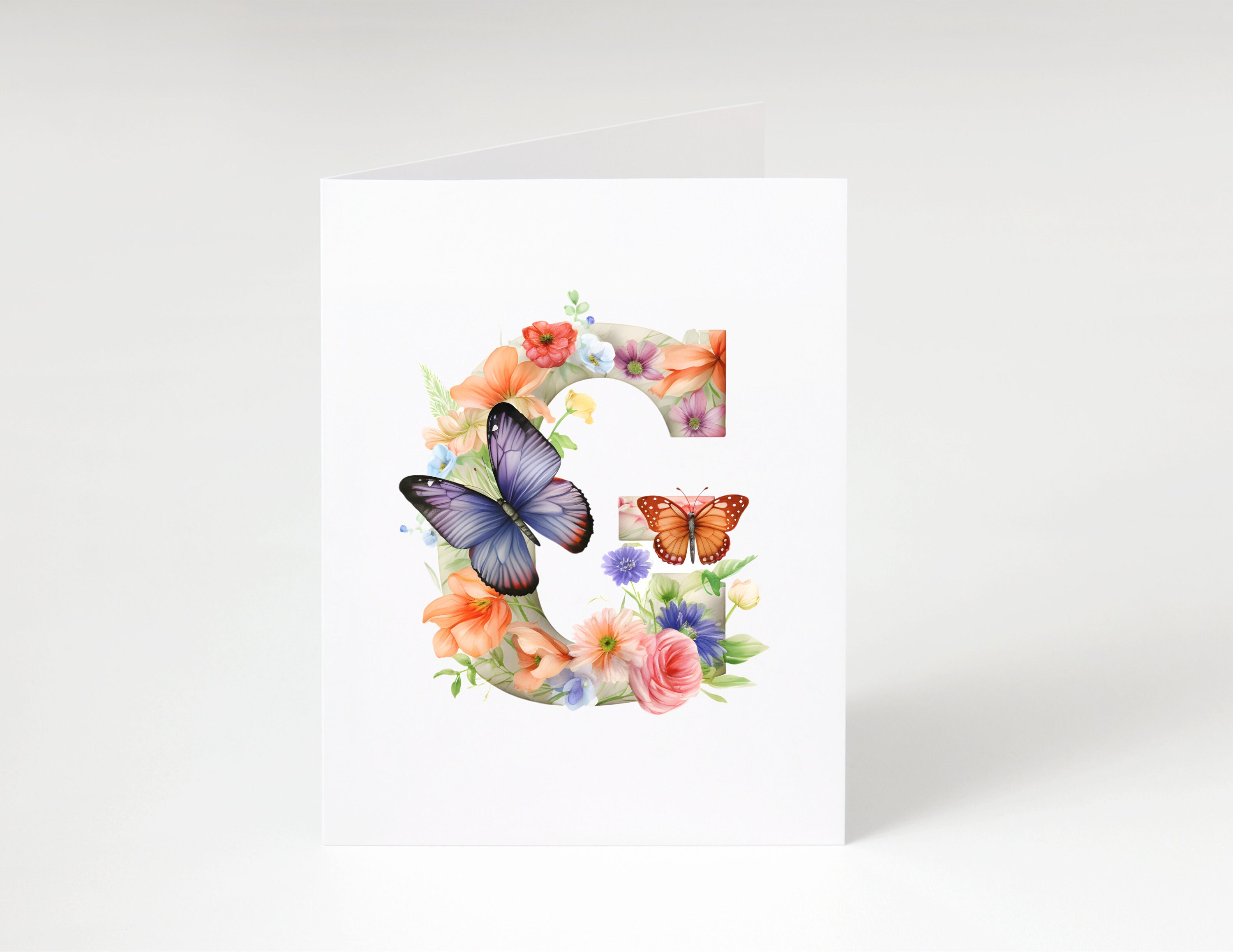 Floral Monogram Letter G Card summer Greeting Holiday - Etsy