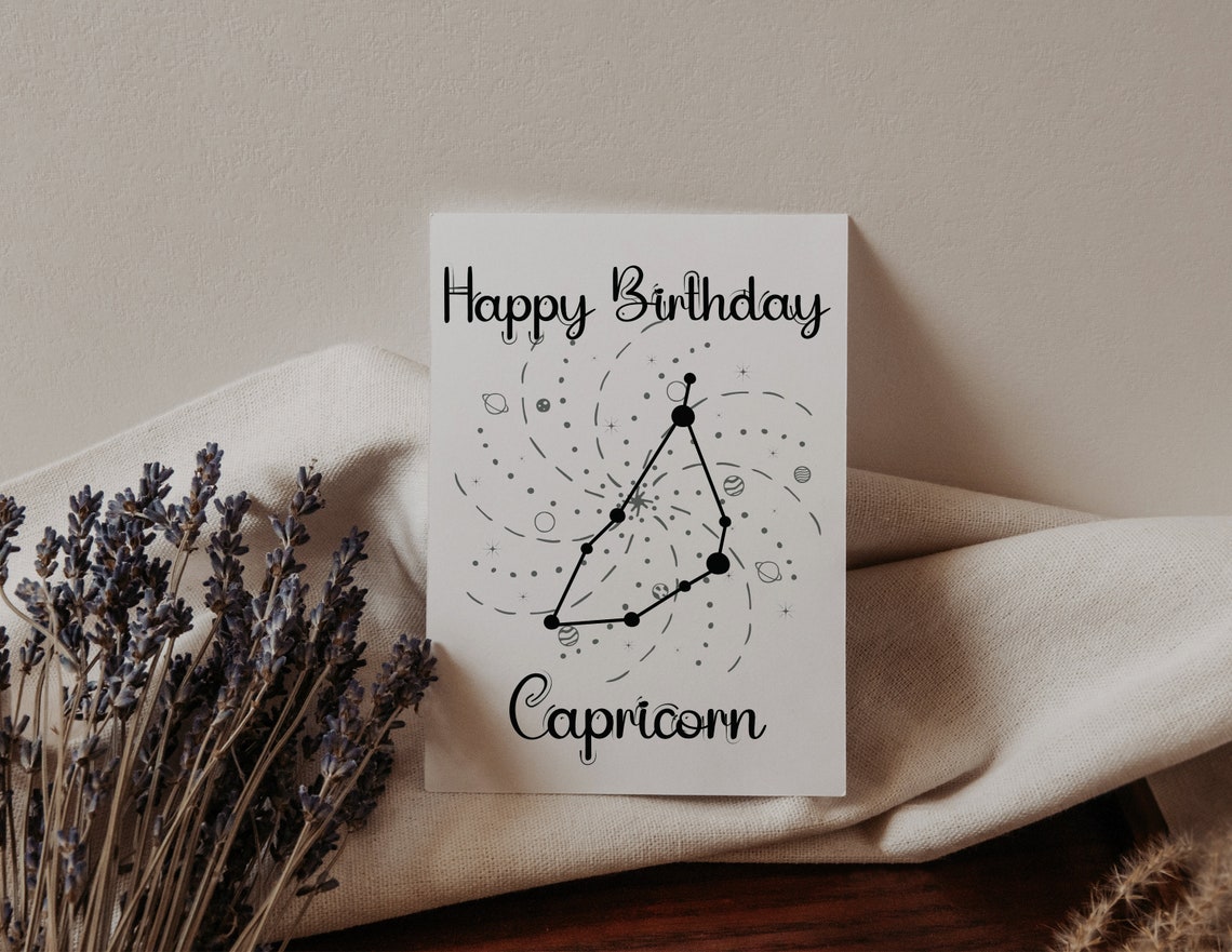 Capricorn Birthday Card - Zodiac Greeting Holiday Card Printable - Pdf ...