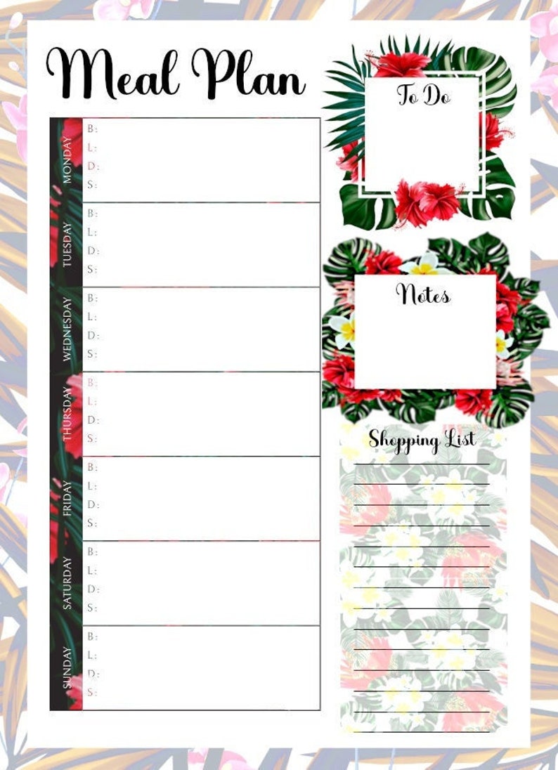 Tropical Themed Meal Planner & Shopping List Combo - Etsy