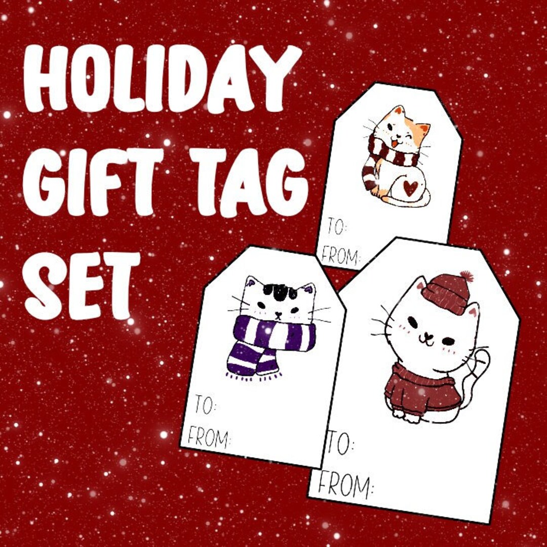 Christmas Cats Holiday Gift Tags Personalized Printable Label Set ...