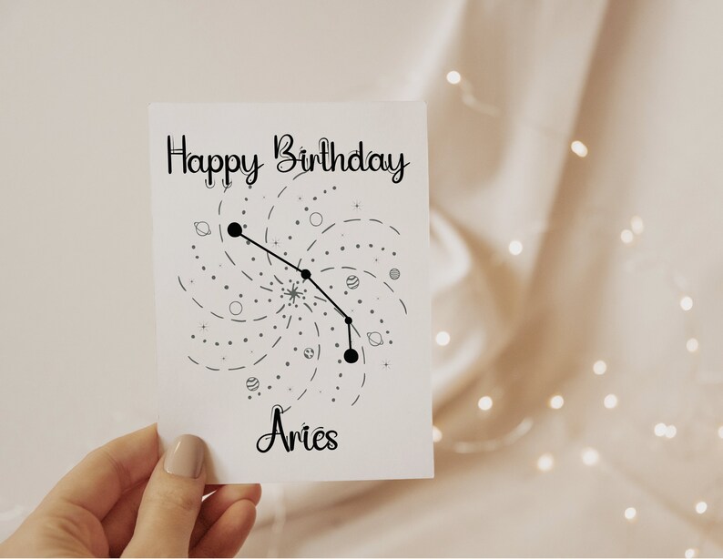 Aries Zodiac Birthday Card - Zodiac Greeting Holiday Card Printable ...