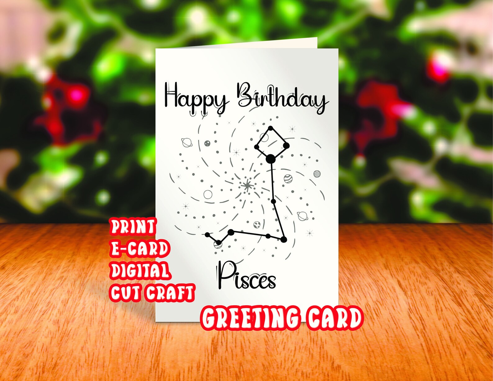 Pisces Zodiac Birthday Card - Zodiac Greeting Holiday Card Printable ...