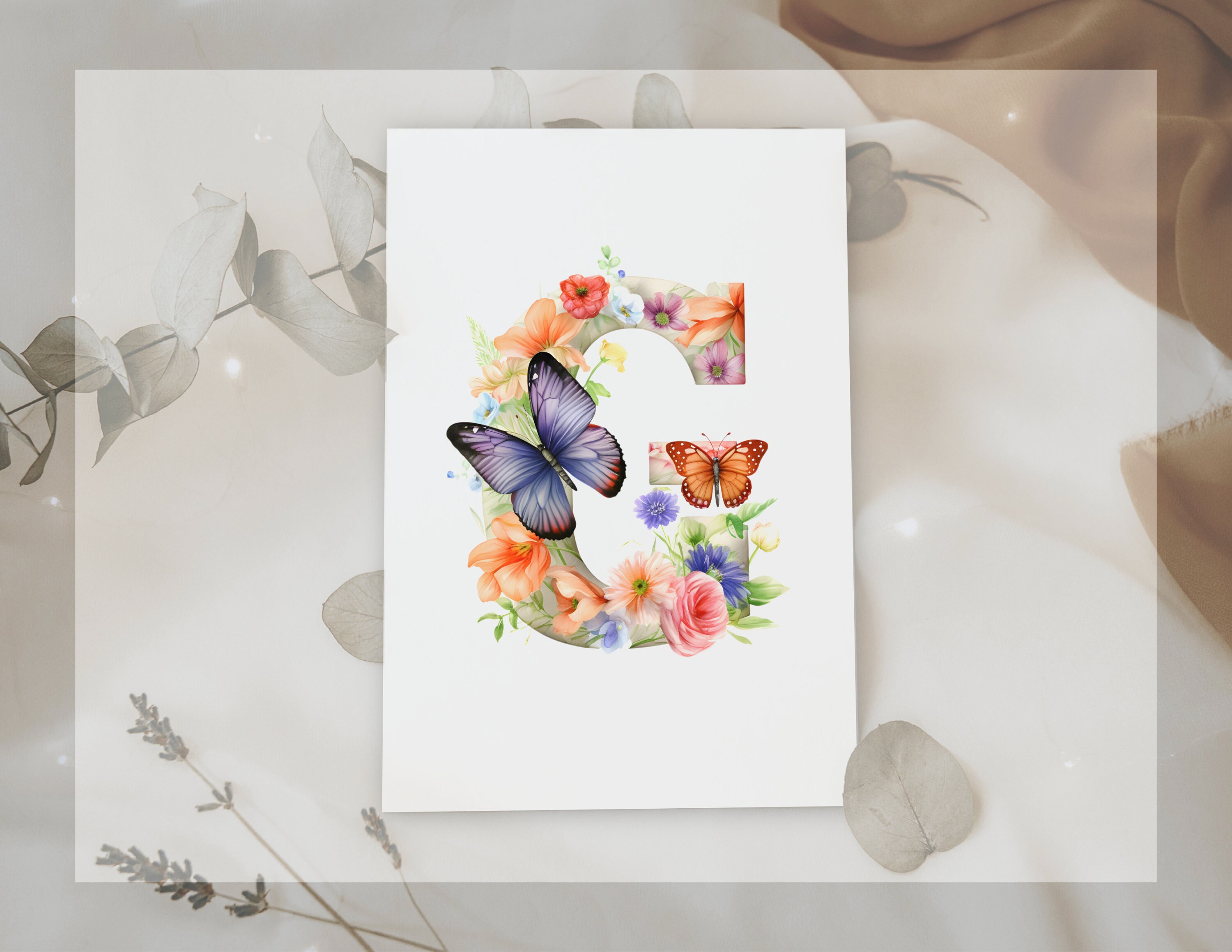 Floral Monogram Letter G Card summer Greeting Holiday - Etsy