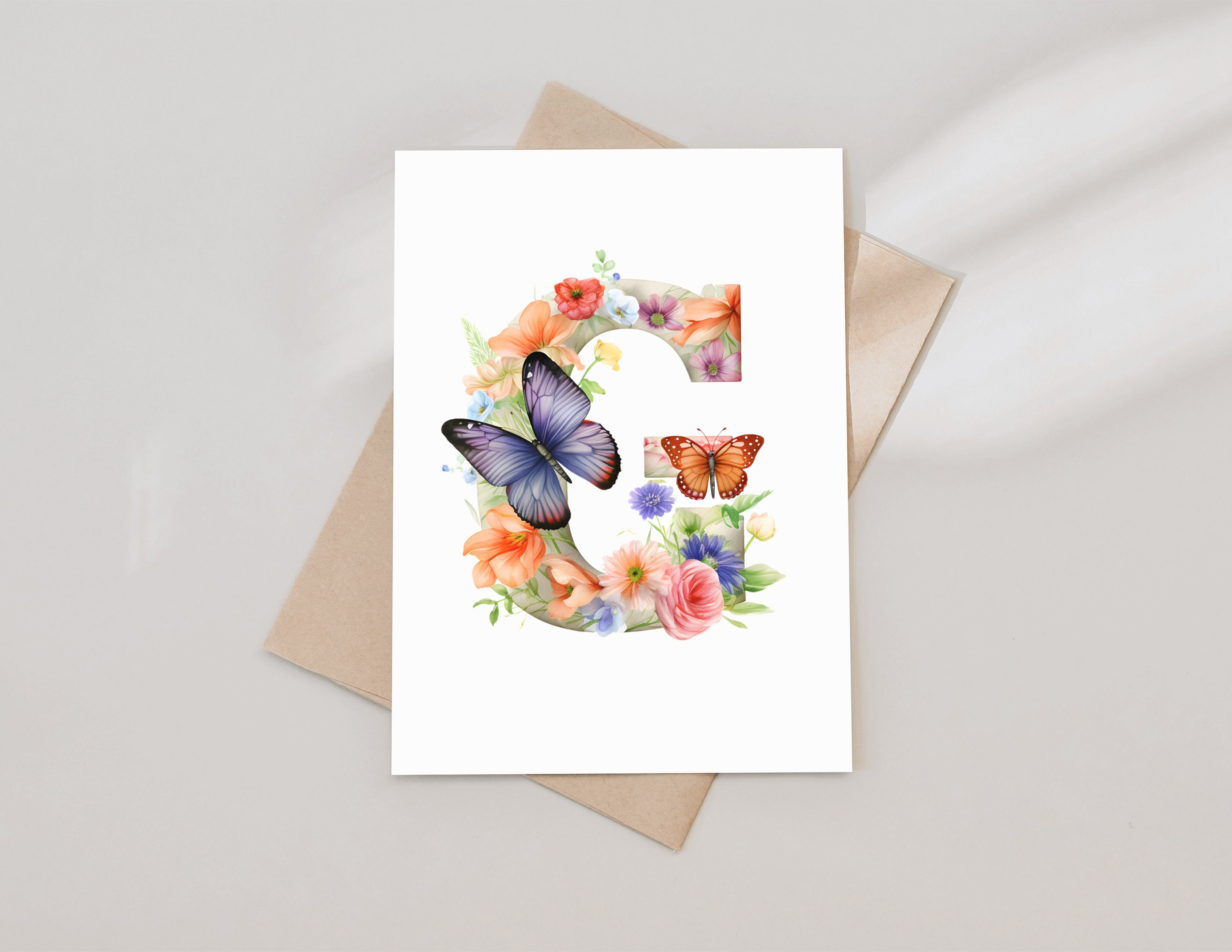 Floral Monogram Letter G Card summer Greeting Holiday - Etsy