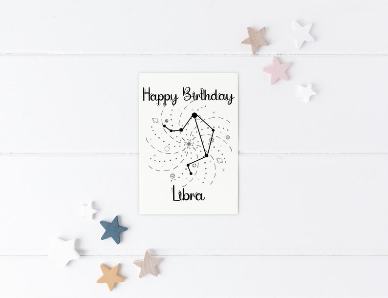 Libra Zodiac Birthday Card - Zodiac Greeting Holiday Card Printable ...