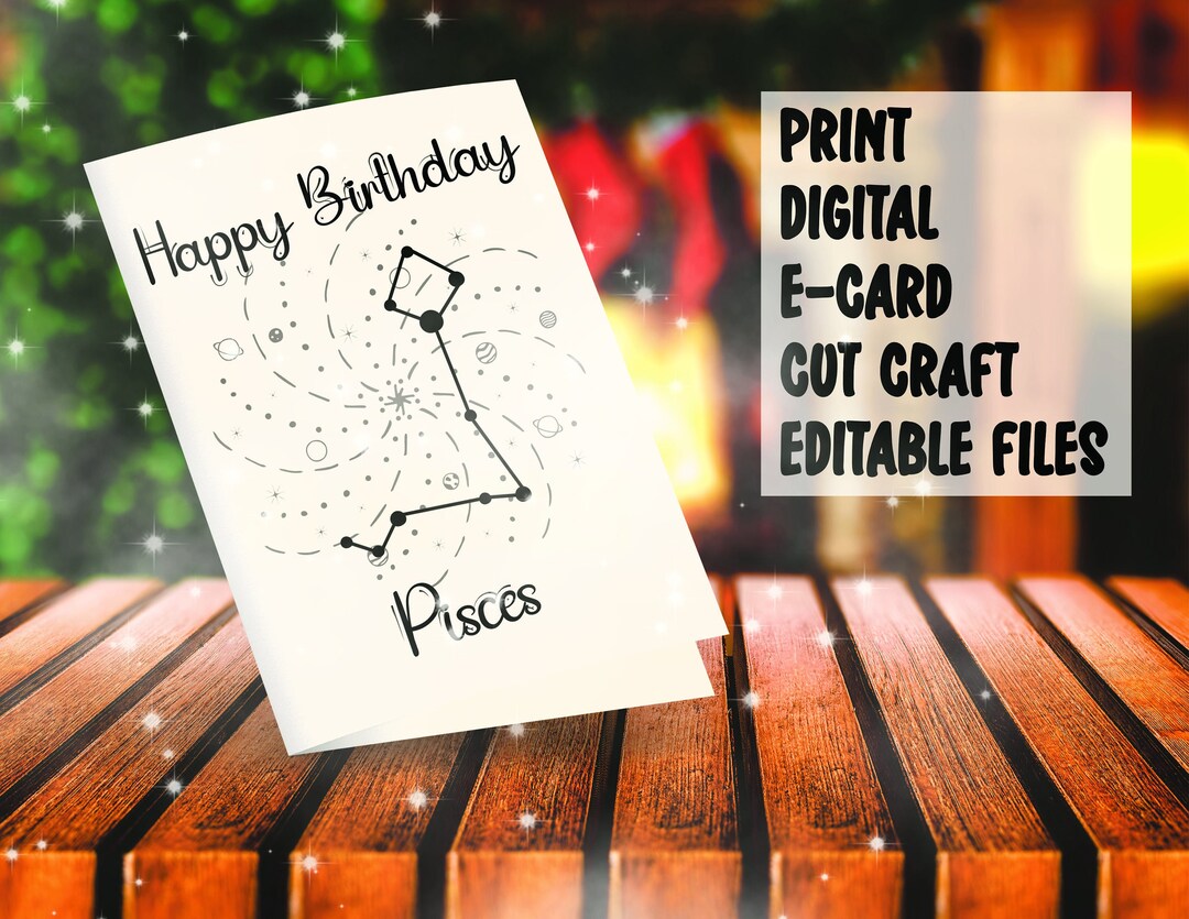 Pisces Zodiac Birthday Card - Zodiac Greeting Holiday Card Printable ...