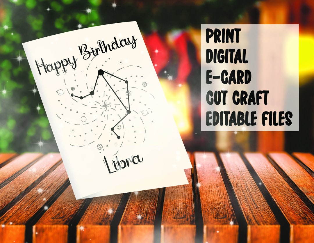 Libra Zodiac Birthday Card - Zodiac Greeting Holiday Card Printable ...