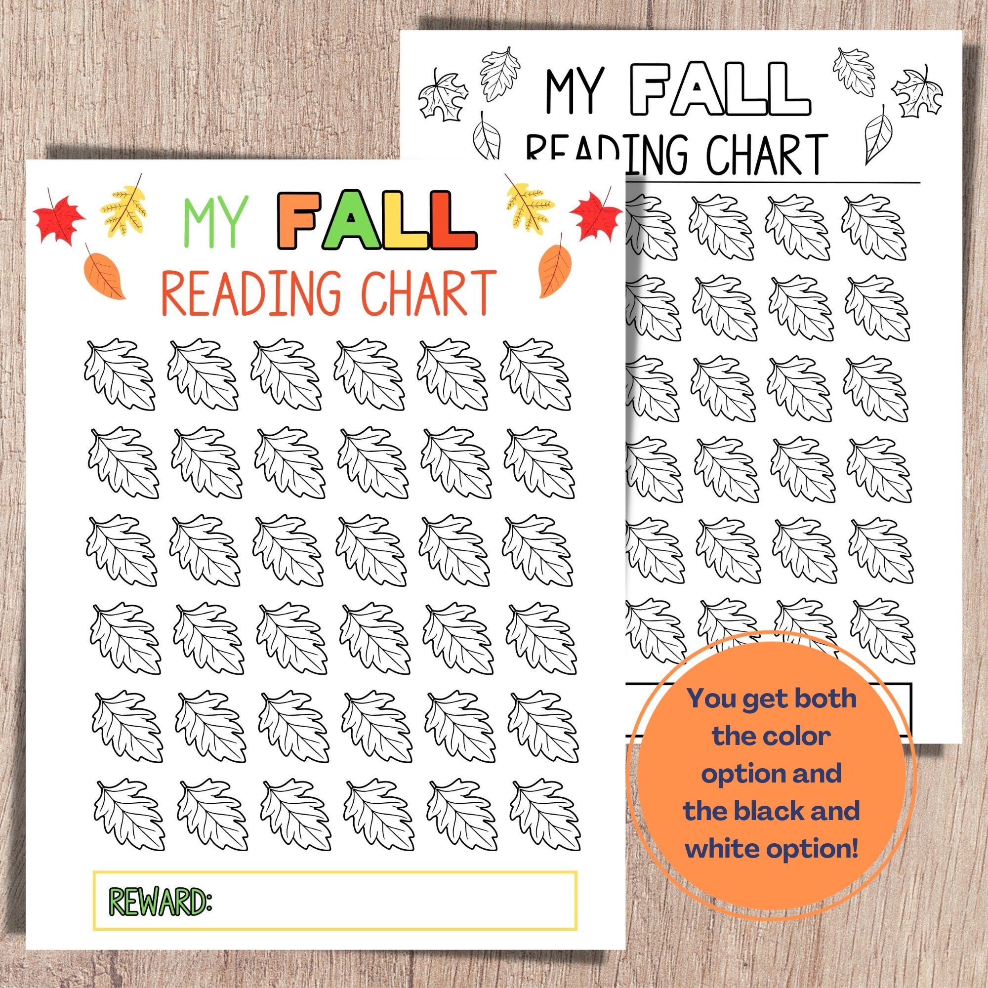 Fall Reading Chart, Fall Reading Challenge, Reading Log for Kids ...