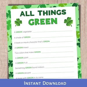 All Things Green Game, St. Patricks Day Game, Printable St Patricks ...