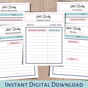 Printable Unit Study Planner Homeschool Lesson Planner - Etsy