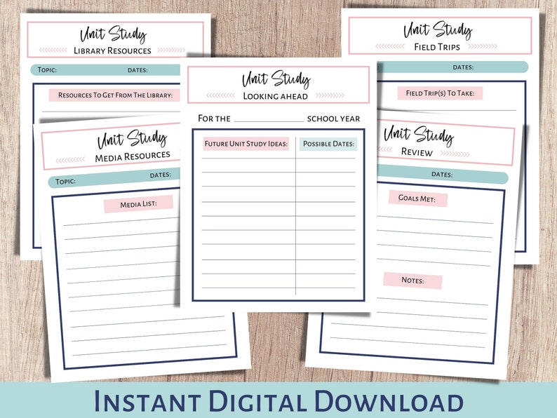Printable Unit Study Planner Homeschool Lesson Planner - Etsy