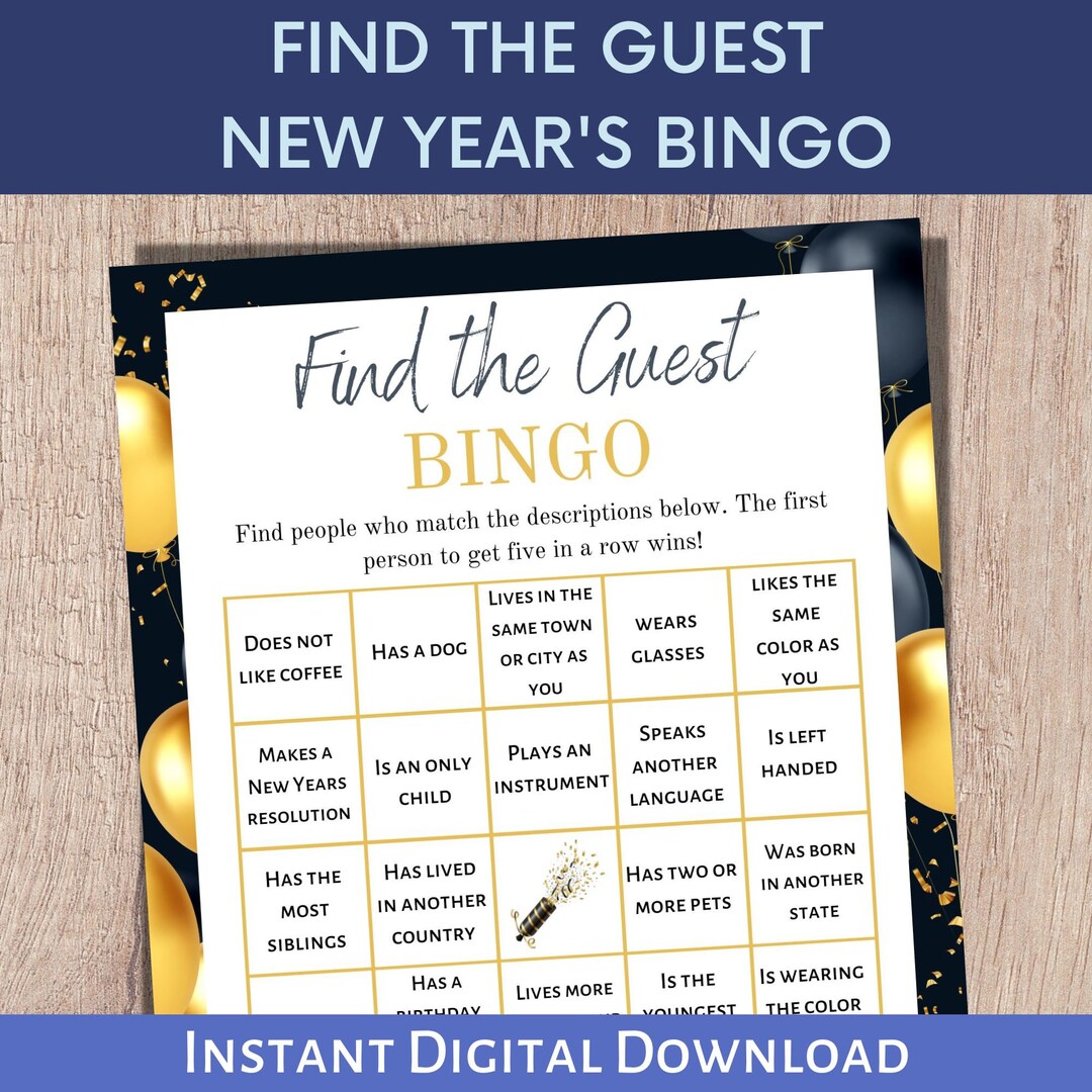 Find the Guest Bingo, New Years Eve Games, Find the Guest Game, Find ...