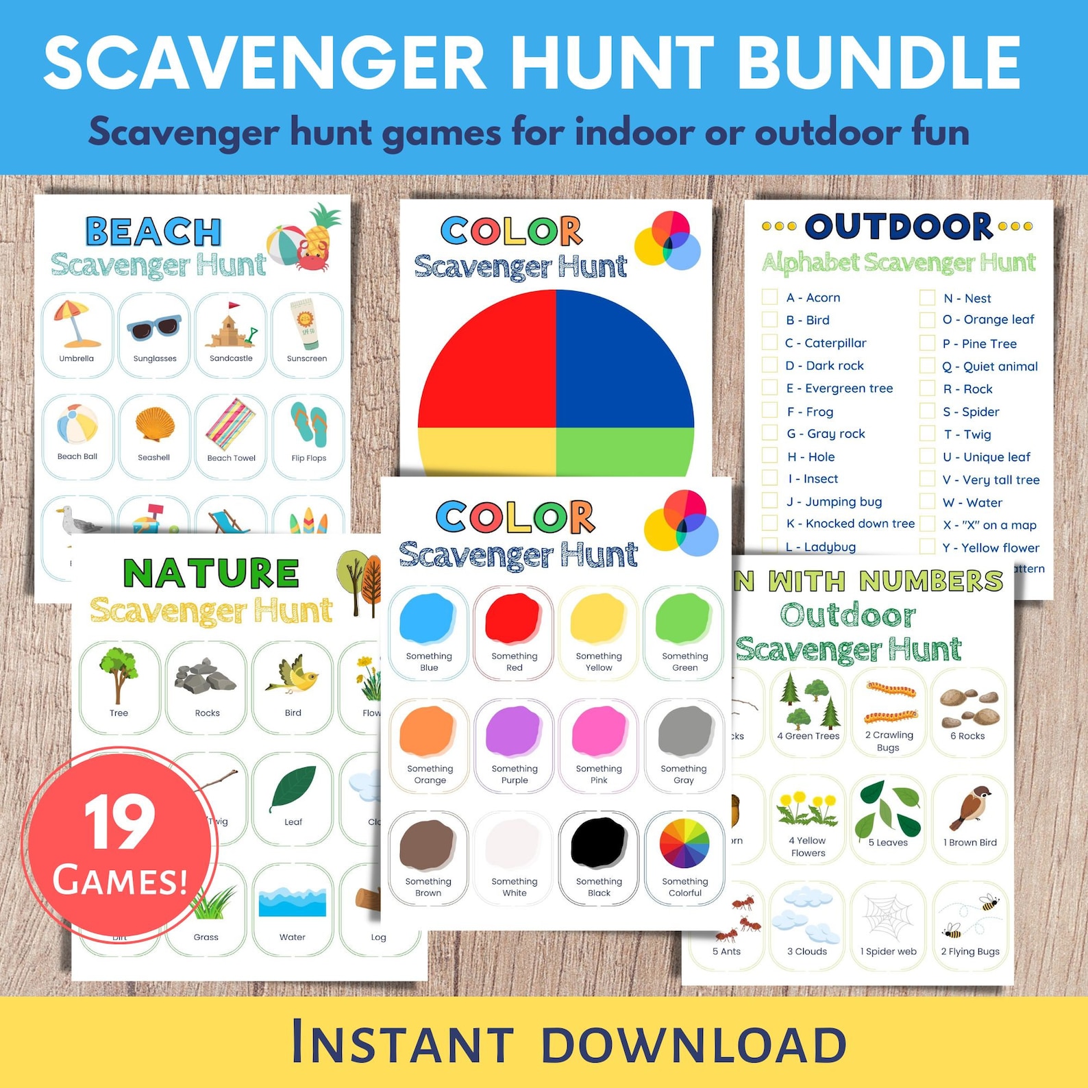 Printable Kids Scavenger Hunt Bundle, Outdoor Games, Nature Printables ...