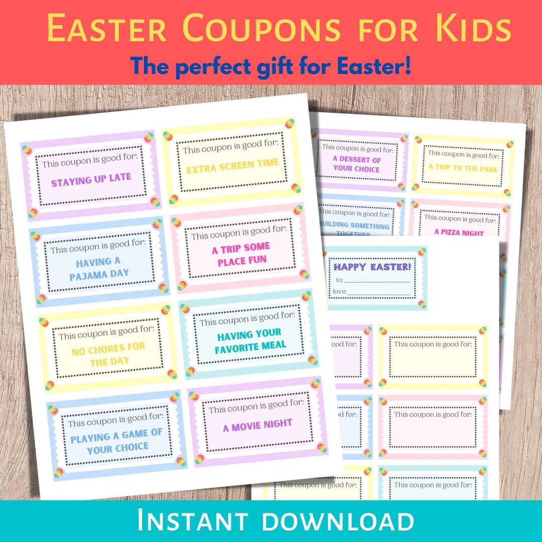 Easter Coupons, Kids Coupon Book, Easter Coupons for Kids, Printable ...