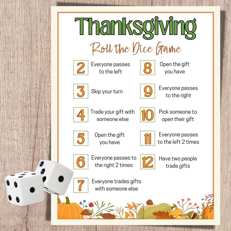 Thanksgiving Dice Game, Fall Printable Games, Thanksgiving Games ...