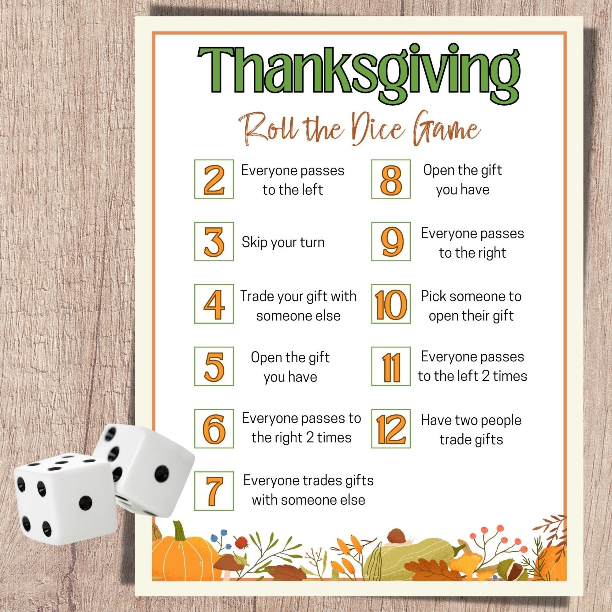 Thanksgiving Dice Game, Fall Printable Games, Thanksgiving Games ...