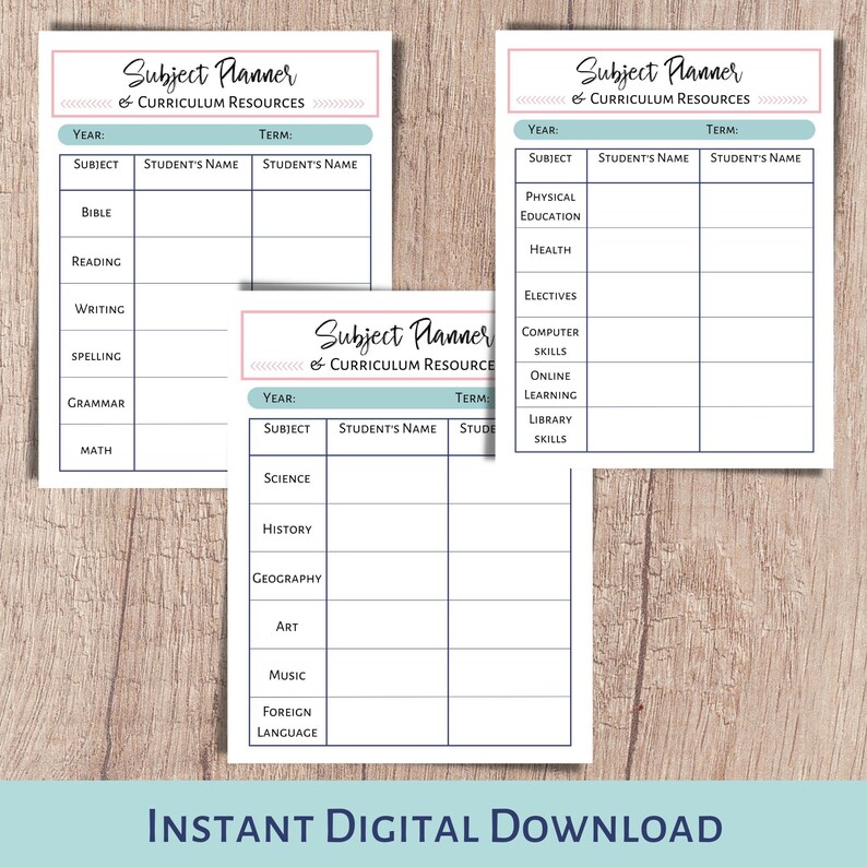 Subject Planner, Curriculum Record Keeper, Homeschool Resource List ...