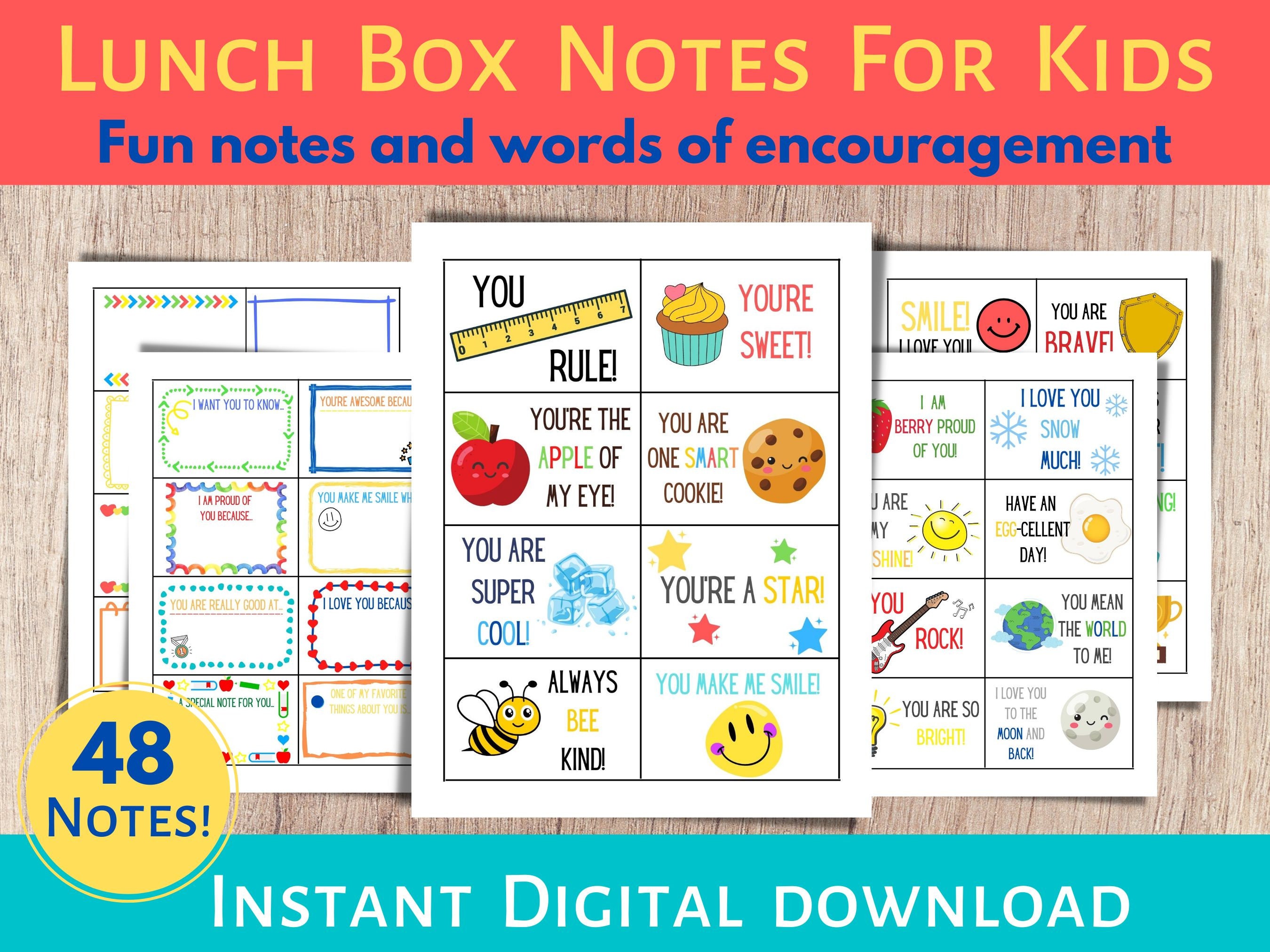 Lunchbox Notes Printable Lunch Box Notes Lunch Notes for - Etsy