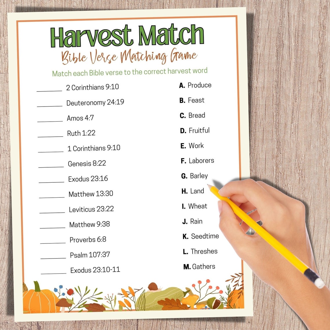 Harvest Bible Match Game, Thanksgiving Trivia, Church Games, Fall ...