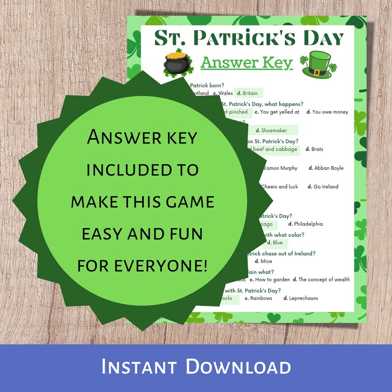 St. Patrick's Day Trivia, St. Patrick's Game, Trivia Game, Printable ...