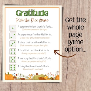 Thanksgiving Gratitude Game, Gratitude Dice Game, Thanksgiving Dice ...