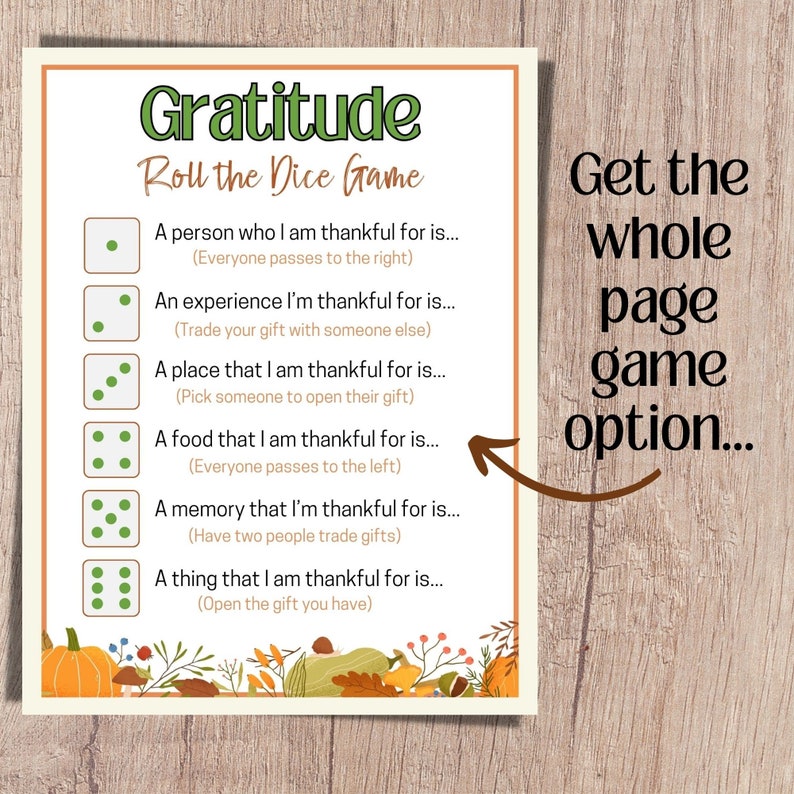 Thanksgiving Gratitude Game, Gratitude Dice Game, Thanksgiving Dice ...