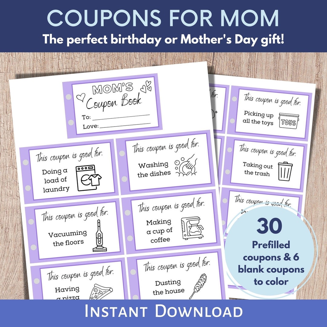 Mothers Day Coupons, Coupon Book, Mothers Day Coupons Printable, Coupon ...