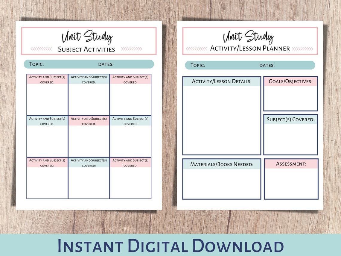 Printable Unit Study Planner Homeschool Lesson Planner - Etsy