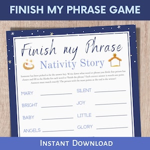 Finish My Phrase Christmas Party Game, Nativity Game, Printable Holiday ...