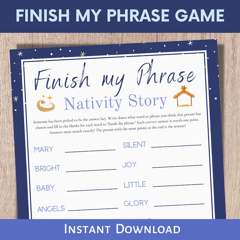 Finish My Phrase Christmas Party Game, Nativity Game, Printable Holiday ...