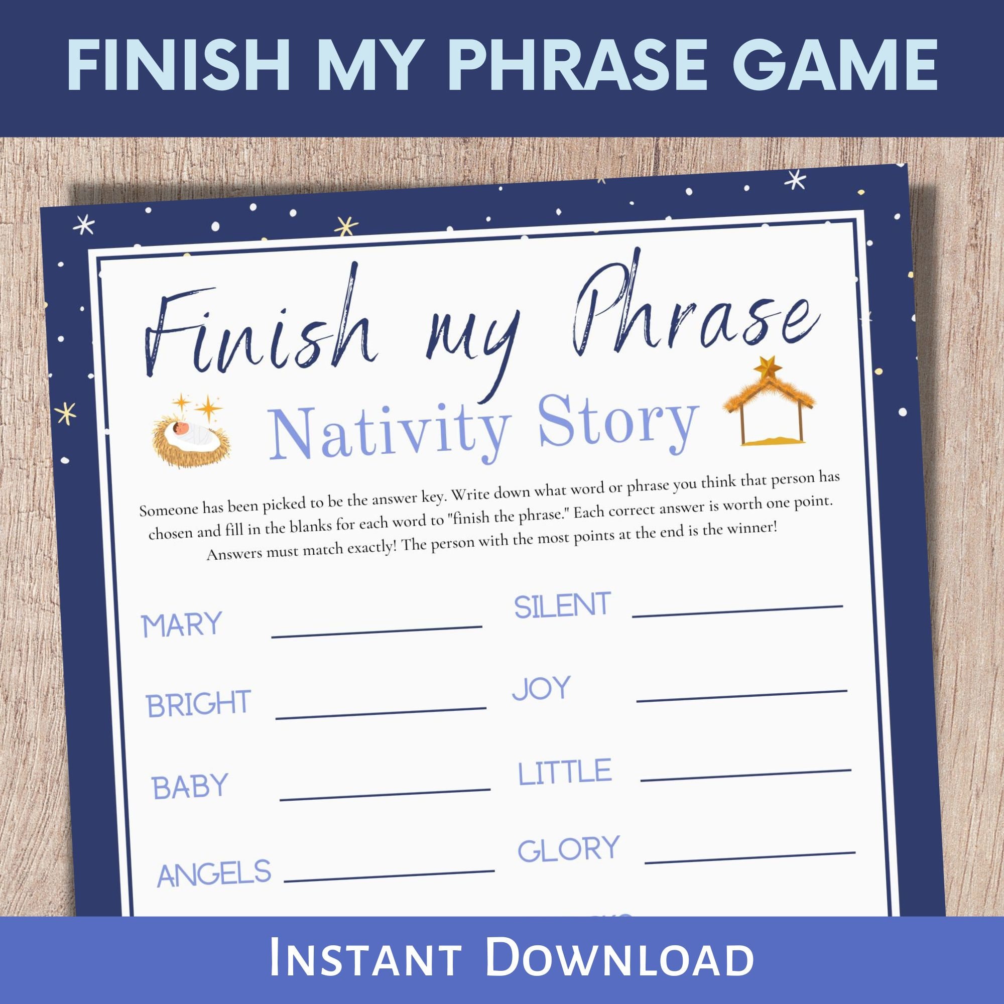 Finish My Phrase Christmas Party Game, Nativity Game, Printable Holiday ...