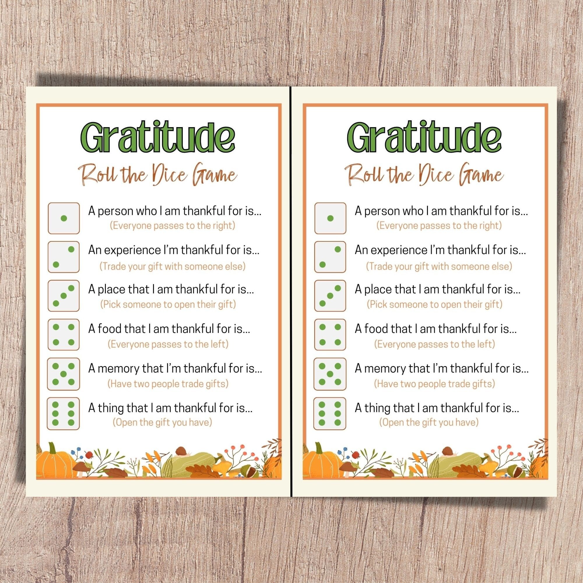 Thanksgiving Gratitude Game, Gratitude Dice Game, Thanksgiving Dice ...