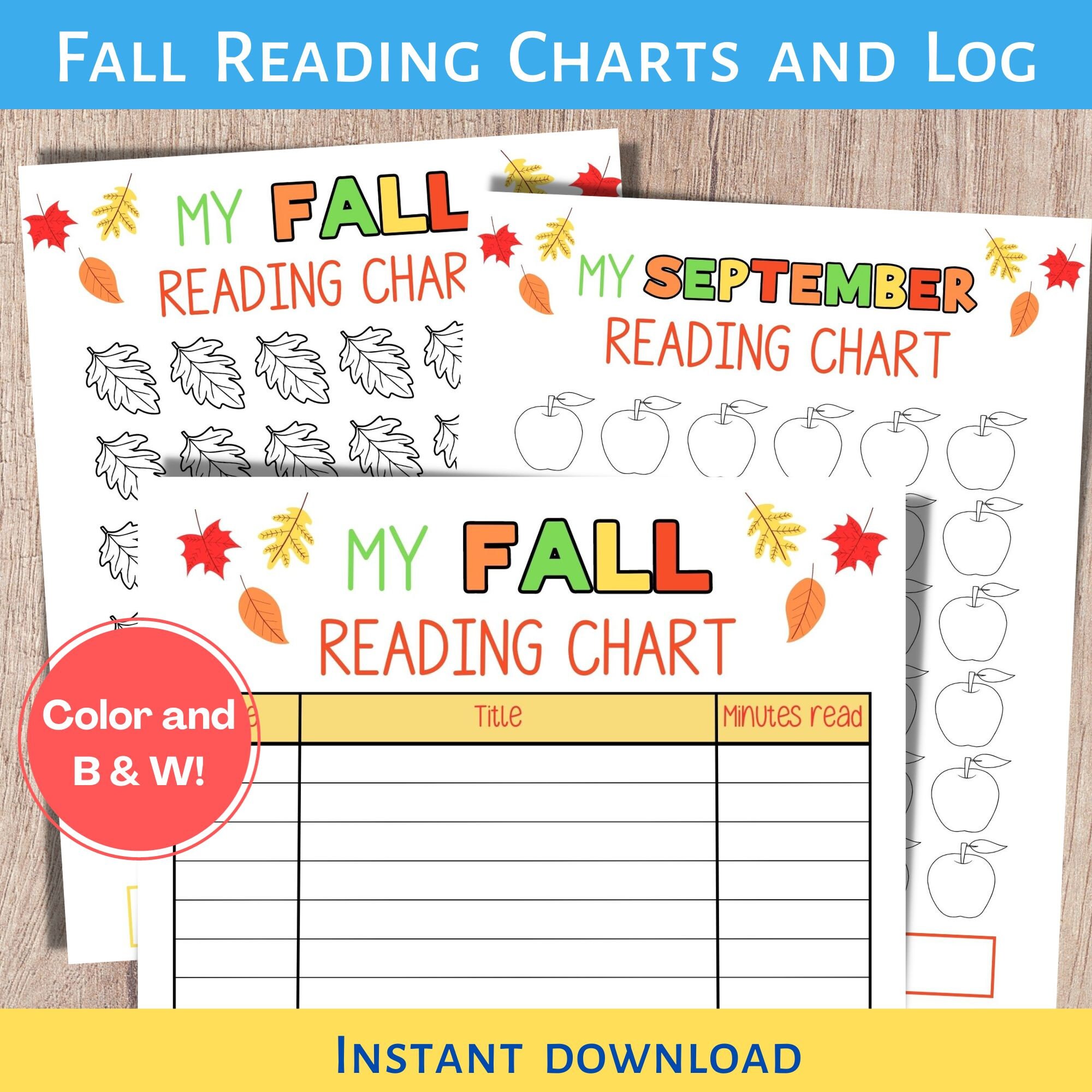 Fall Reading Chart, Fall Reading Challenge, Reading Log for Kids ...