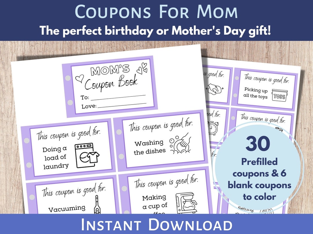 Mothers Day Coupons, Coupon Book, Mothers Day Coupons Printable, Coupon ...