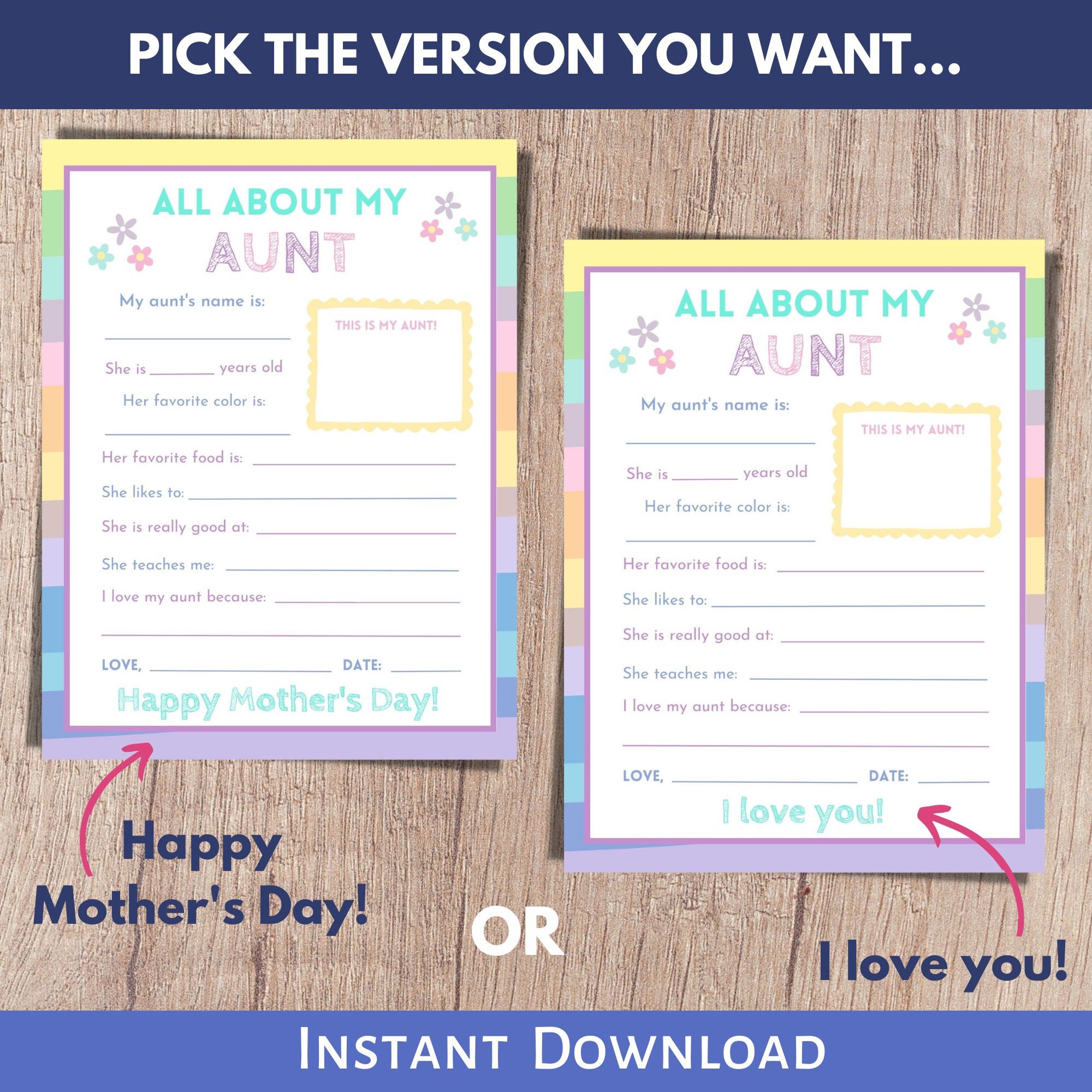 All About My Aunt Questionnaire, Printable Mother's Day Gift, Mother's ...