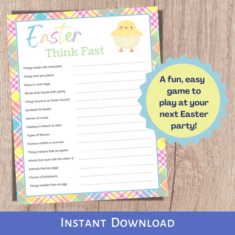 Easter Think Fast Game, Easter Games Printable, Easter Party Game ...