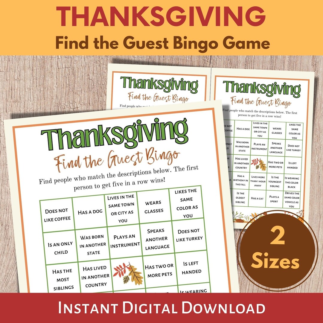 Find the Guest Thanksgiving, Thanksgiving Bingo Game, Find the Guest ...