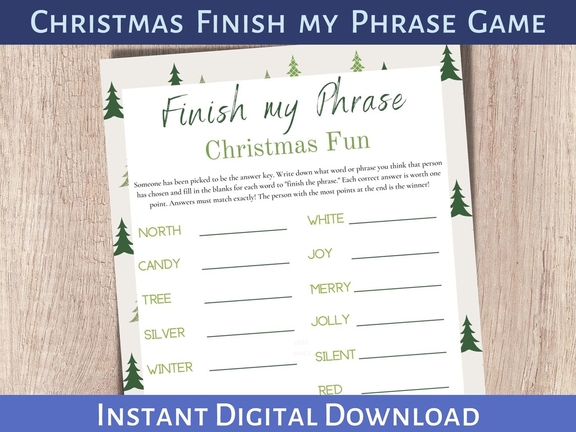 Finish My Phrase, Christmas Party Game, Printable Holiday Game, Office ...