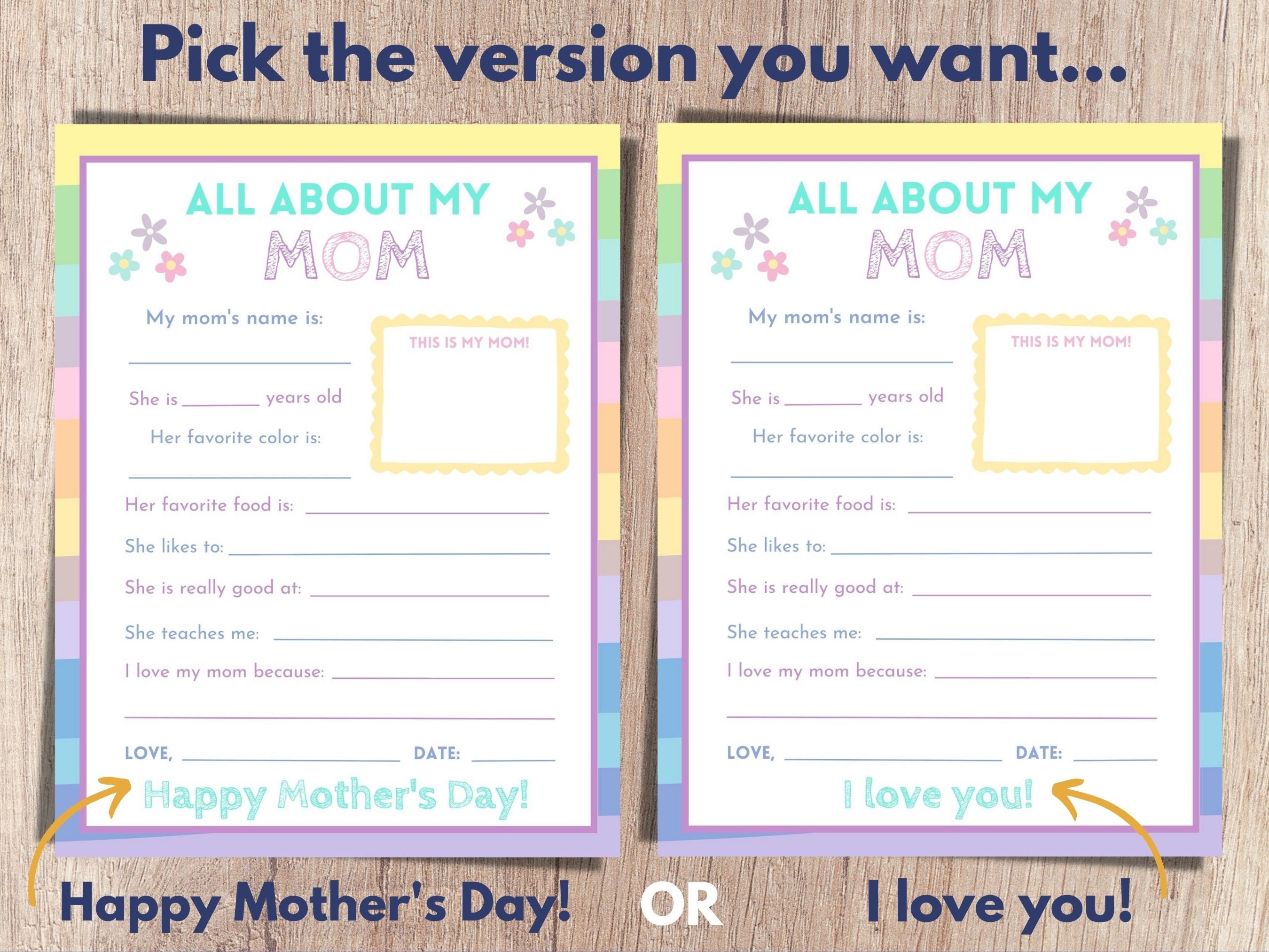 All About My Mom Printable, Printable Mother's Day Gift, Mom ...