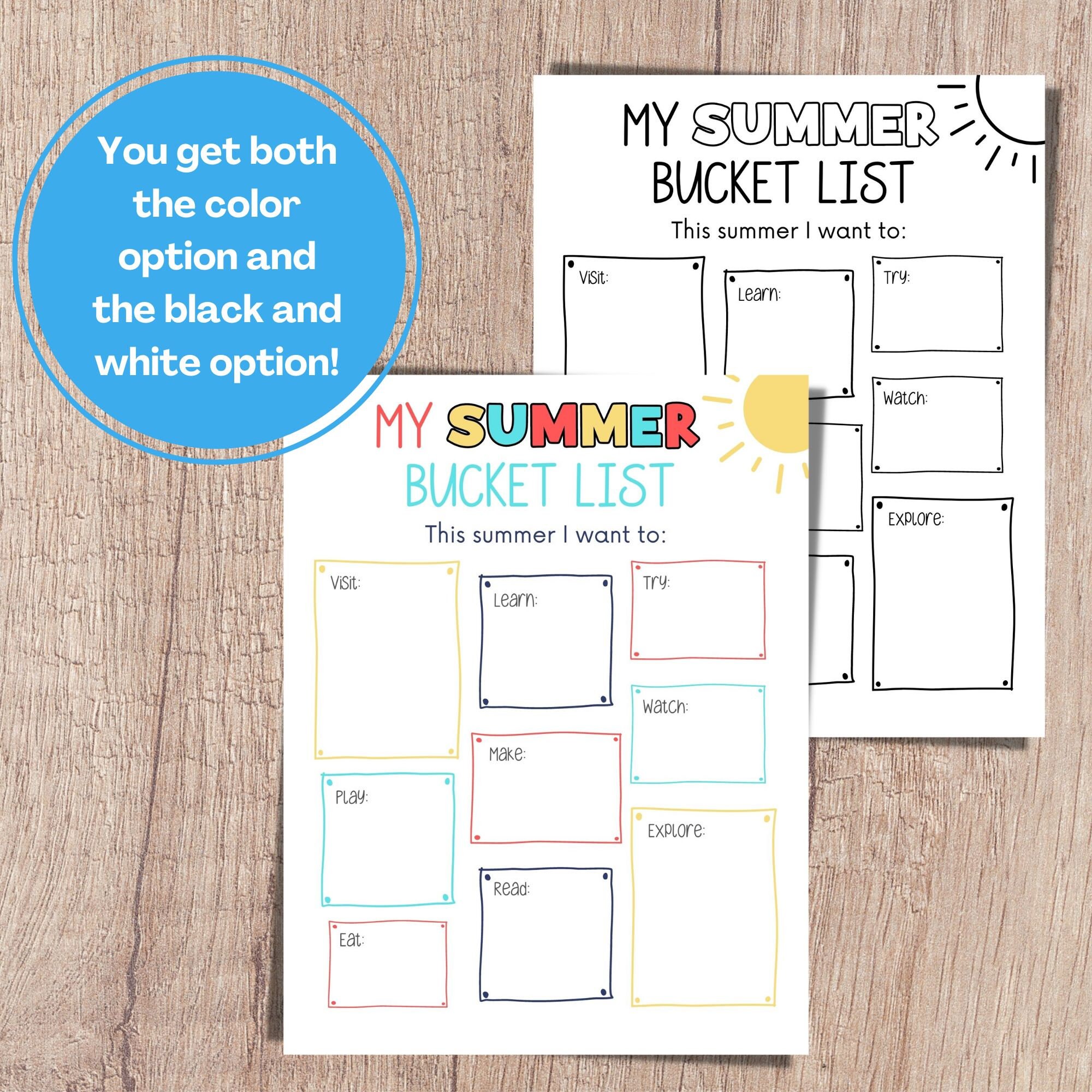 Summer Bucket List Printable, Kids Summer Activity, Summer Bucket List ...