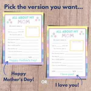 All About My Mom Printable, Printable Mother's Day Gift, Mom ...