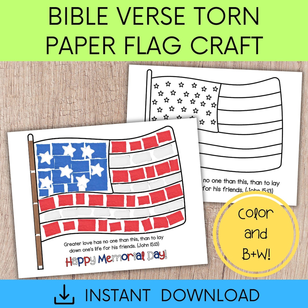 Torn Paper Craft, Flag Craft for Kids, Memorial Day Craft, Fingerprint ...