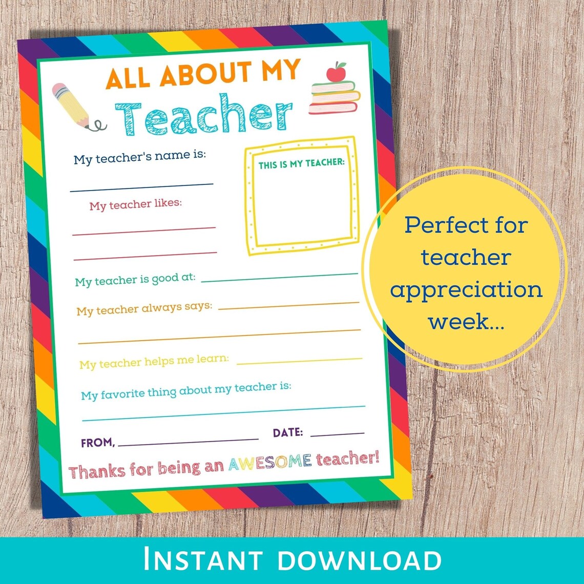 All About My Teacher, Teacher Appreciation Week, Teacher Letter, Thank ...